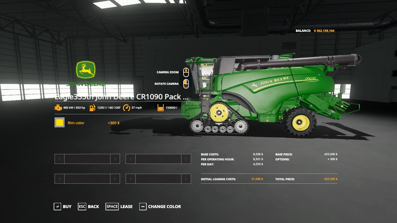 FS19 EAGLE355TH JOHN DEERE CR1090 VE PACK V1.0 1.0 - FS 19