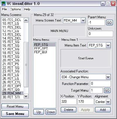 Menu Editor - GTA: Vice City